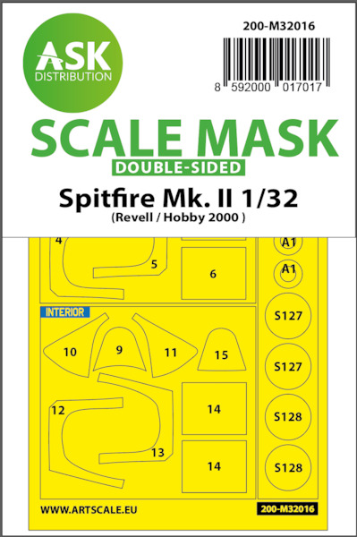Art Scale Kit 200-M32016 Masking Set Spitfire MKII Canopy and whe