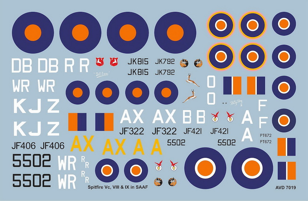 Avalon Decals 7019 Spitfire MKV, MKVIII, MKIX in South African AF