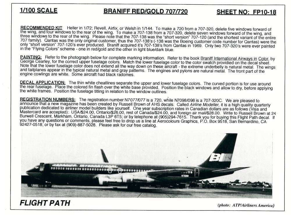 Flightpath FP10-18 Boeing 707-720 (Braniff Red/Gold)