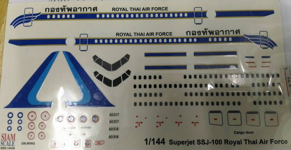 Siam Scale decals SSN14458 Sukhoi SSJ100 Superjet (Royal Thai Air